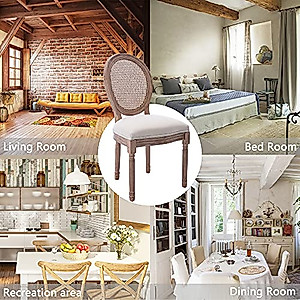 Nrizc Farmhouse Fabric Dining Room Chairs Set of 4, French Chairs with Round Back, Rattan Dining Chair, Oval Side Chairs for Dining Room/Living Room/Kitchen/Restaurant