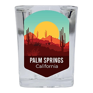 Palm Springs California Souvenir 2 Ounce Square Shot Glass Desert Design