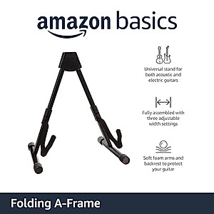 Amazon Basics Adjustable Guitar Folding A-Shape Frame Stand for Acoustic and Electric Guitars with Non-Slip Rubber and Soft Foam Arms, Fully Assembled, Black