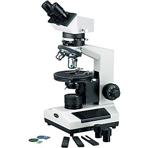 AmScope PZ200BA Polarizing Binocular Microscope, WF10x and WF16x Eyepieces, 40X-640X Magnification, Strain-Free Plan Achromatic Objectives, Polarizing and Brightfield Configurations, Halogen Illumination, Bertrand Lens, Abbe Condenser, Round Graduated Sta