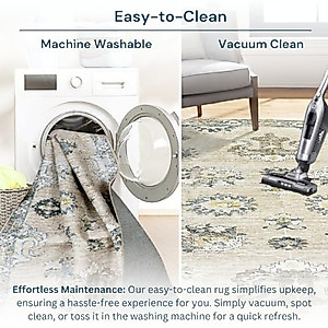 Kaspene Home - Machine Washable Thin 3x5 Area Rug - Oriental Vintage Blue and Brown, Bedroom, Hallway, Bathroom, and Entryway - Stain and Water-Resistant - Non-Slip - Pet and Kid Friendly