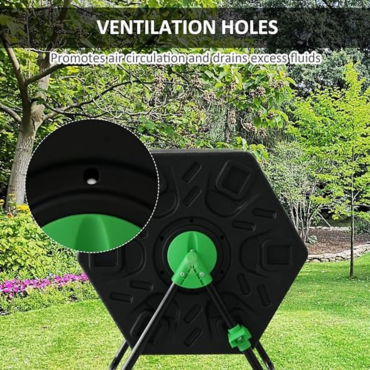 LUCKYERMORE Dual Chamber Tumbling Composter, 2-17.2 Gallon Outdoor Rotating Compost Tumbler Bin with 2 Sliding Doors and Lockable Brake for Garden Yard