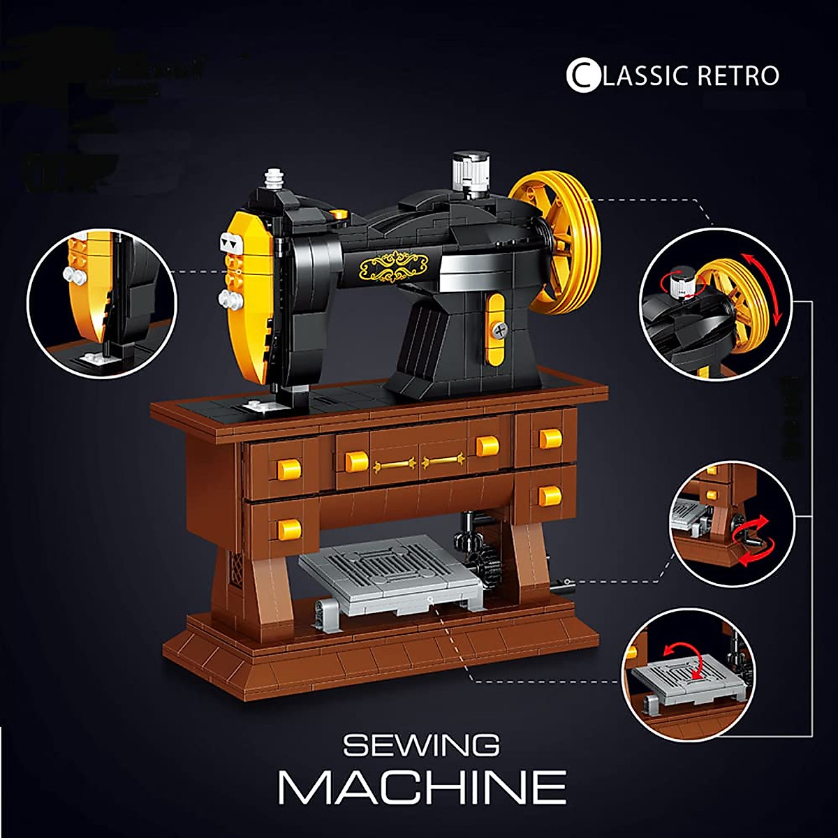 Uvini Adult Building Set, Classic Retro Series, Adult Building Set, Construction Brick Set Best Gift for Adult, Teens, Collectible Model to Build, Sewing Machine 633pcs