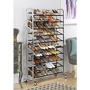 Whitmor 10 Tier Shoe Tower, 50-PAIR, Chrome