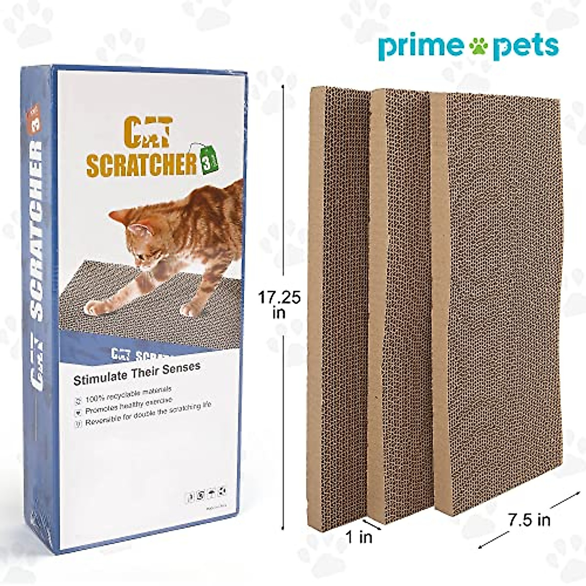 PrimePets Cat Scratcher Cardboard for Indoor Cats, 3 in 1, Cat Scratch Pad with Box, Cat Scratching Board, Reversible Corrugated, Furniture Protector, Catnip Included