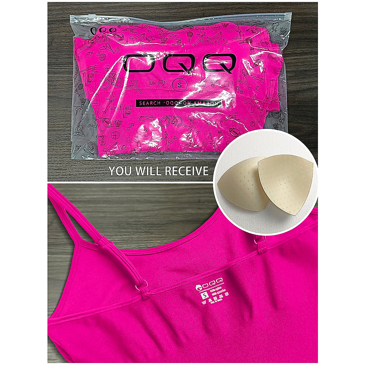 OQQ Women's Yoga Gym Seamless One Piece Spaghetti Strap Jumpsuit Workout Padded Sports Bra Romper rose