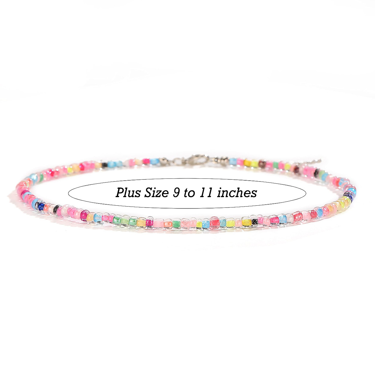 XIJIN Large Beaded Anklets Set Handmade Plus Size Colorful Beads Anklet for Women Foot Ankle Bracelet 9-11 inches