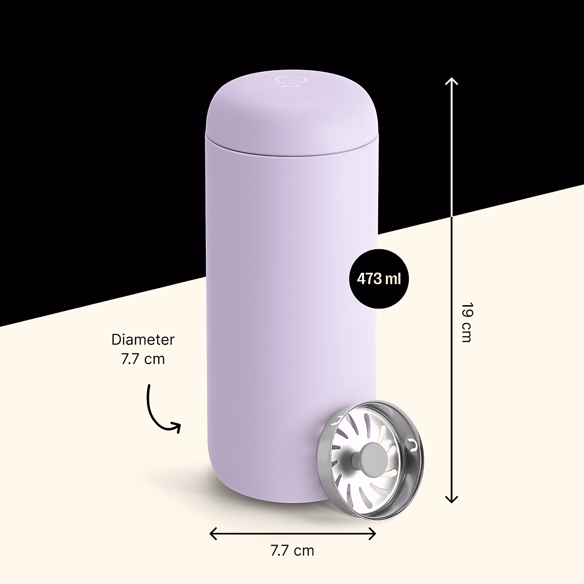 Fellow 16 oz Carter Move Travel Mug - Vacuum-Insulated Stainless Steel Travel Coffee Mug - Coffee Tumbler with Ceramic Interior and Splash Guard - Lavender Purple