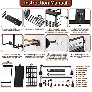 herehomi Floating Shelves for Wall, 2 in 1 Floating Shelves with Towel Racks for Bathroom, Bathroom Shelf Wall Shelf Towel Rack, Bathroom Towel Holder Bathroom Shelf Organizer Wall Mounted, Black