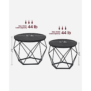 VASAGLE Small Coffee Table Set of 2, Round Coffee Table with Steel Frame, Side End Table for Living Room, Bedroom, Office, Black