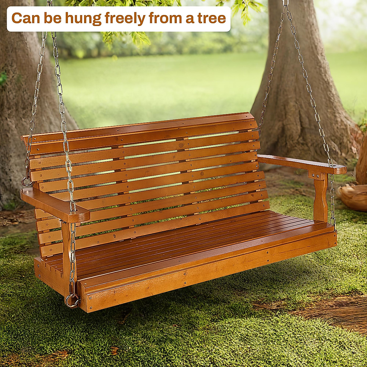 SULIVES Outdoor Wooden Porch Swing, Porch Swings Outdoor with 23 inches Depth, Patio Porch Bench Swing with 51.2 inches Wide，Heavy Duty 1000 LBS, Outdoor Swings for Backyard & Garden.