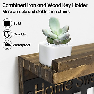 Iswabard Mail Holder with Key Hooks Key Holder for Wall Key Holder with Wooden Shelf, 6 Hooks, Key and Mail Holder Wall Mount Keys Holder on Wall Key Hanger Wall Mount (Brown)