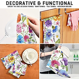 Summer Pansy Flowers Dish Towels for Kitchen Soft Tea Towel Set of 4 Absorbent Dishcloths Hand Towels for Drying Dish Cloths 28" x 18"