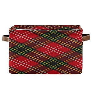 ALAZA Foldable Storage Bins, Tartan Plaid Red Green Yellow Storage Boxes Closet Shelf Organizer for Bedroom Nursery Closet Toys Books