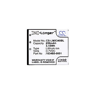 Replacement Battery for Voyager 1602G, LX34L1-G, fits Part Number 163480-0001, 8650A376 Barcode Scanner Cameron Sino CS-LMX340BL 3.7V Li-ion 850mAh/3.15Wh