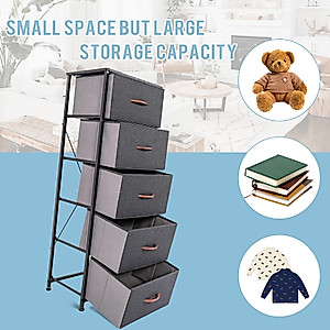 DHMAKER Fabric Dresser for Bedroom, Vertical Dresser with 5 Drawers, Storage Tower with Fabric Organizer, Tall Dresser, Dresser & Chests of Drawers for Closet, Nursery Hallway, Dark Indigo