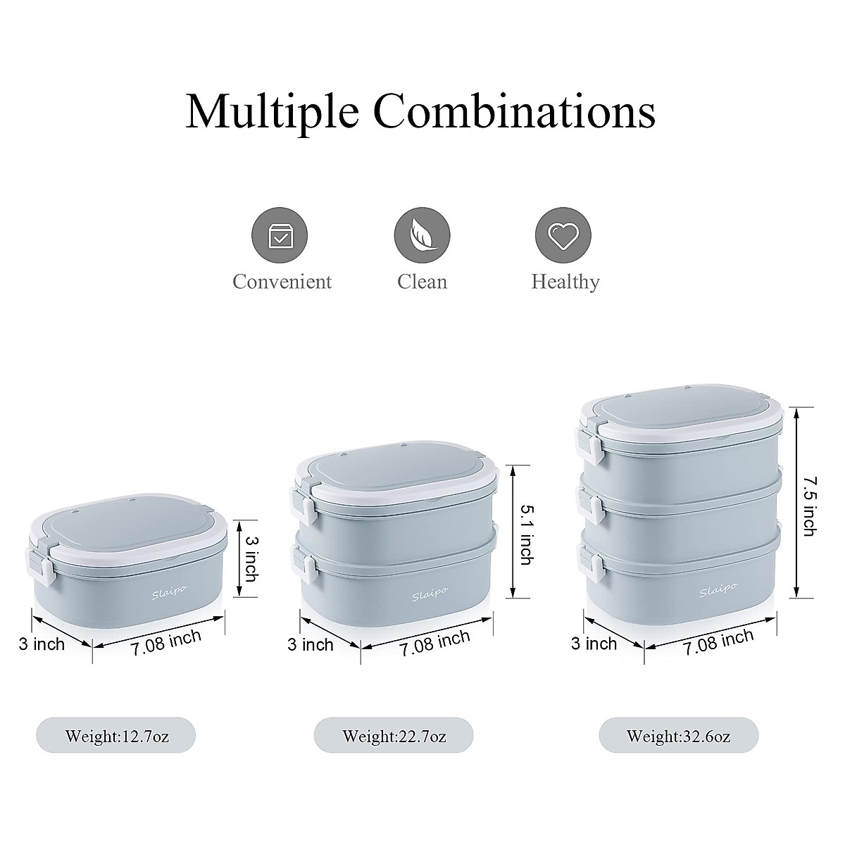 Slaipo Bento Box Adult Lunch Box, Lunch Box for Men Women with Insulated Lunch Bag, Stainless Steel Salad Lunch Containers, Stackable Leakproof Lunch Kit(Blue)