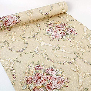 HOYOYO Self-Adhesive Shelf Liners Paper, Removable Self Adhesive Shelf Liner Dresser Drawer Wall Stickers Home Decoration, Beige Peony Floral 17.8 x 118 Inches