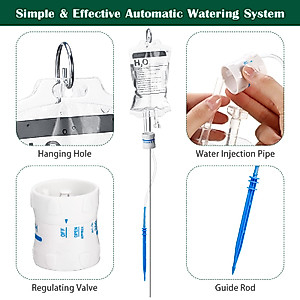 2 Set Plant Water Bag Automatic Plant Watering System 350ml Irrigation Drip Bag with Metal Support Rod and Regulating Valve Self Watering Devices for Indoor Outdoor Plants Flowers