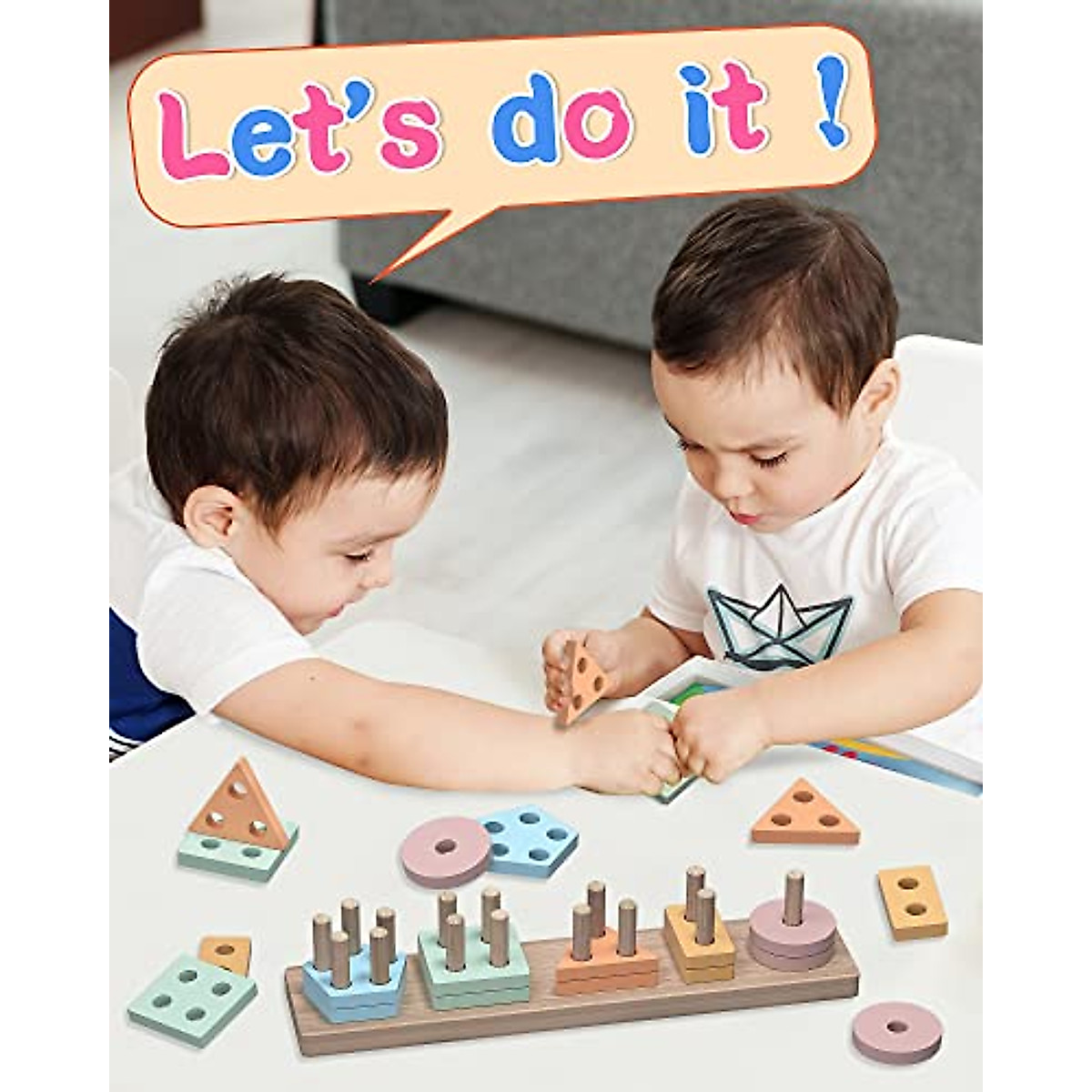 Montessori Toys for 1 2 Year Old Boy and Girl, Shape Sorter Wooden Toys for Toddlers 1-3, Toddler Toys age 1-2, 1 2 Year Old Girl Boy Gifts,Sorting and Stacking Education Preschool Toys - Coffee