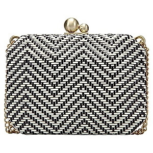 Fawziya Color Block Weave Clutch Purse Thick Chain Evening Bags And Clutches-Black