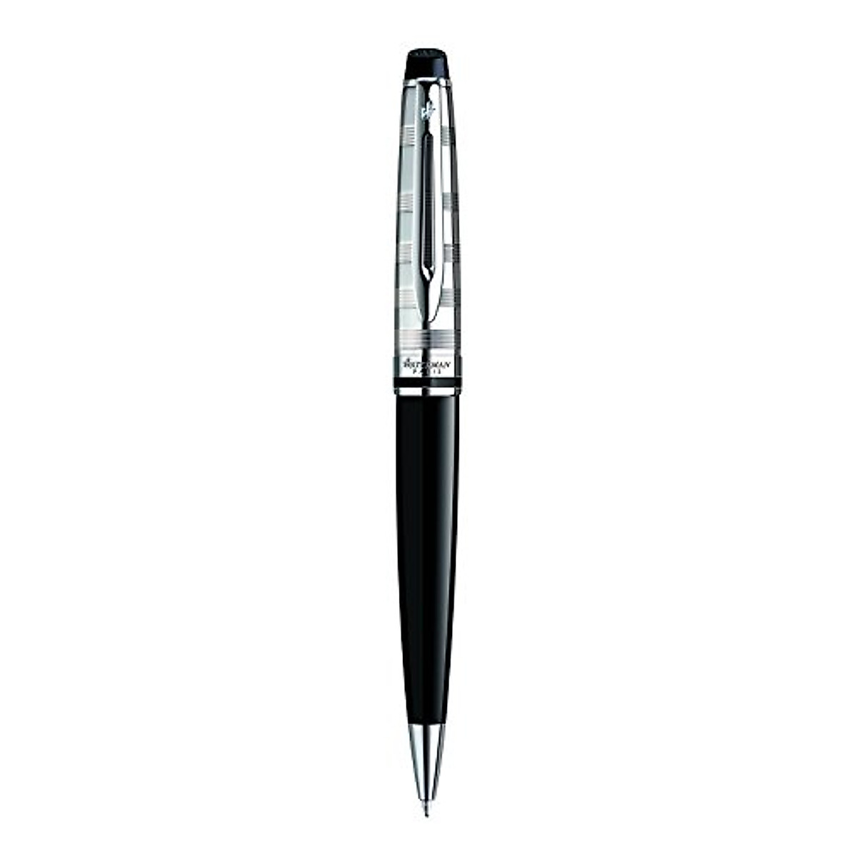 Waterman Expert Deluxe Ballpoint Pen, Gloss Black with Chrome Trim, Medium Point with Blue Ink Cartridge, Gift Box
