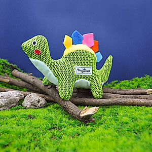 HugSmart Pet - Dinosaur Land | Squeaky Plush Dog Toys for Small Medium Dogs| Textured Sandwich Mesh Cute Teething Toys for Puppies