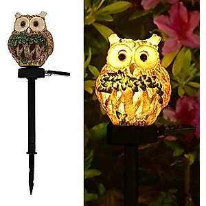 Juliahestia Garden Owl Decor Solar Stake Outdoor Yard Statue for Outside Decorations Lawn Ornament Patio Decorative Figurines Cute Small Horned Landscaping Backyard Owl Gifts Light