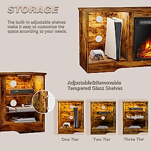 LEMBERI 58 Inches Fireplace TV Stand for TVs up to 65 Inches Console with 18'' Electric Fireplace & Remote, Wooden Modern Entertainment Center for Living Room with LED Light Glass Shelves (Brown)