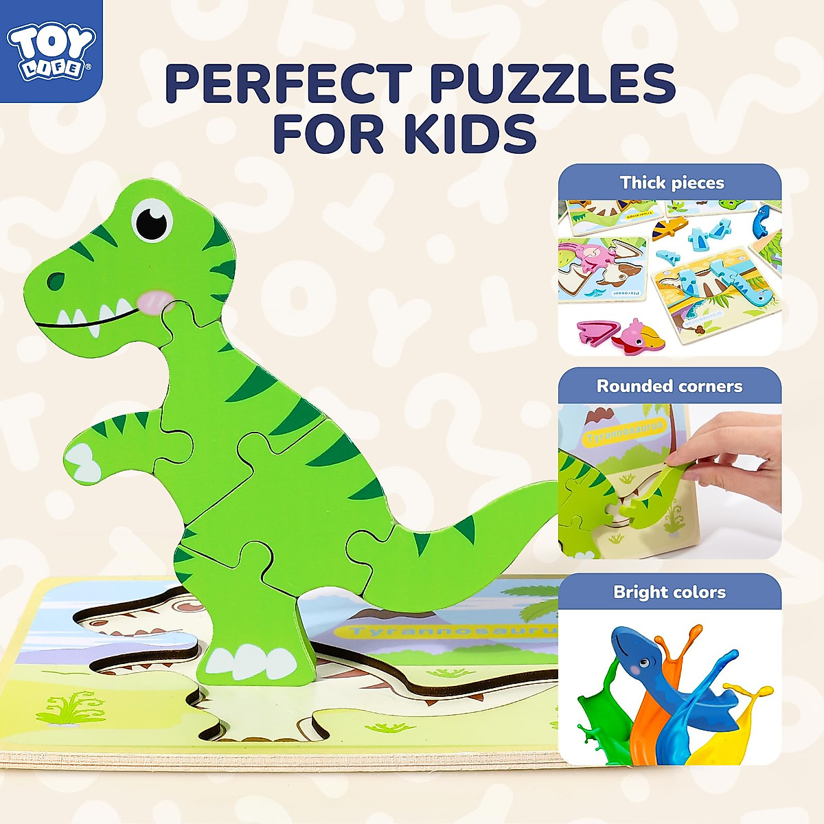 TOY Life Toddler Puzzles Ages 2-4, Wooden Puzzles for Toddlers 1-3, 7 Piece Dinosaur Puzzle 2 Year Old, Toddler Puzzles Ages 1-3, Toddler Boy Toys 2-3, Educational Toys for Toddlers 3-5