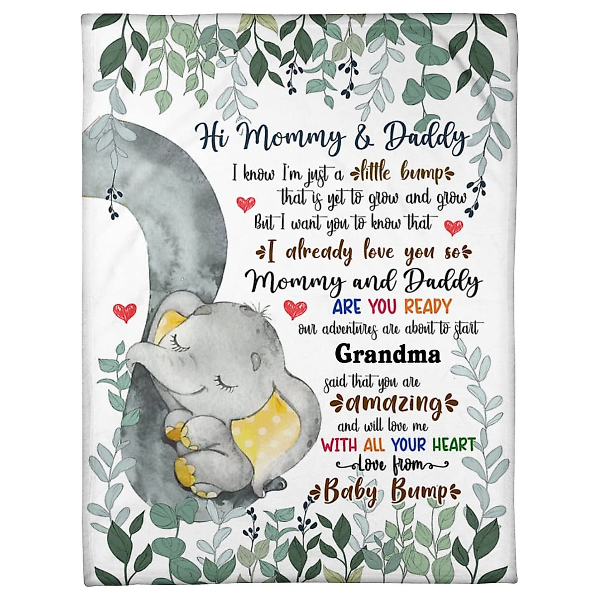 Personalized Blanket for Mommy from Baby Bump I Already Love You Yellow Elephant Custom Name Gifts for New Mother Fleece Sherpa Blanket for Autumn Fall Thanksgiving Birthday Christmas, Multi Color