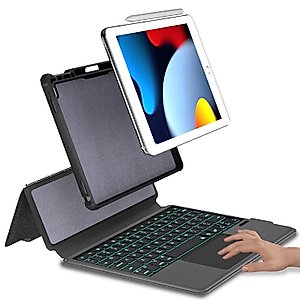 eoso Trackpad iPad Keyboard Case for Apple iPad 10.2" 2021 9th&8th&7th Gen, Air 3,Pro 10.5-7 Color Backlight,Touchpad Detachable Slim Cover with Pencil Holder (10.2"/10.5",Black)