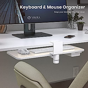 Keyboard Tray Under Desk,360 Rotating Keyboard&Mouse Tray with Drawer,Yikola Desk Extender Adjustable C-Clamp, Ergonomic Platform Tray Under Table,No Drilling Install 23.54'' x 9.8''in-Oak Pattern…