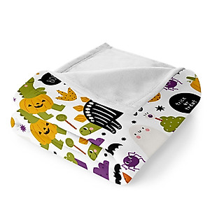 Herside Cute Halloween Throw Blanket for Boys Girls Kids,Soft Cartoon Flannel Fleece Blanket with Kawaii Ghost Pumpkin Printed Ultra Fluffy Blanket Lightweight Couch Sofa Bed Throw Blanket