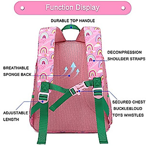 BUG Toddler Kids Backpack For Girls Boys, Cute Small Backpacks for Preschool and Kindergarten with Adjustable Padded Shoulder Straps, Pink Rainbow