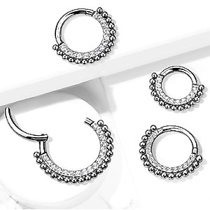 Pierced Owl 16G Implant Grade Titanium CZ Crystal and Ball Lined Hoop Cartilage Helix Daith Septum Hinged Segment Ring (Diameter: 8mm (5/16"))