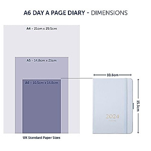 Busy B Compact A6 Day A Page Diary January to December 2024 - A6 Cloud Blue - Faux Leather Daily Planner with Lined Pages, Notes and Year Planner
