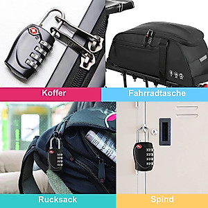 ZHEGE Luggage Locks TSA Approved, 4 Digit Small Combination Padlocks for Travel, Zipper Lock for Suitcase, Backpack, Tent, Gym Lockers, etc. (Black, 2 Pack)