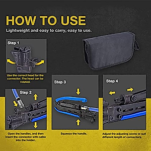 KOTTO Coax Cable Crimper Kit, Compression Tool Coax Adjustable RG6 RG59 RG11 75-5 75-7 Coaxial Cable Stripper with 20 PCS F Compression Connectors