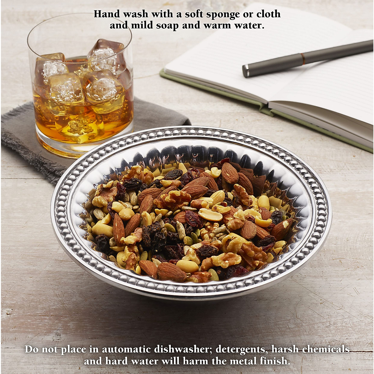 Wilton Armetale Flutes and Pearls Round Snack Bowl, 8-Inch, Silver