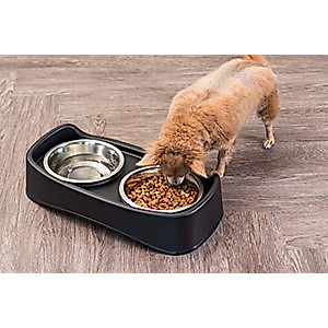 IRIS USA Large Elevated Pet Feeder with Attachable Legs and 2 Stainless Steel Bowls, For Small to Large Dogs Cats with 2 Quart Bowls and 12"H Legs Raised Pet Feeding Station, Black