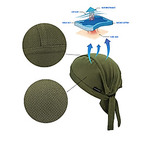 Kninmdor Do Rags Cycling Caps Helmet Liner Doo Rag Motorcycle Bandana Hat Sweat Liner Skull Caps Dew Rags for Men and Women (Army Green, Dark Gray, Black)