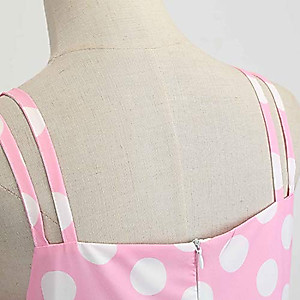 ABAFIP Women's 50s 60s Vintage Sleeveless Sling Strap Polka Dot A-Line Swing Cocktail Party Wedding Bridesmaid Summer Beach Tea Dresses Pink X-Large