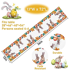 Flyart Easter Table Runner, Easter Decorations Table Runner Easter Bunny Easter Eggs Table Runners, Easter Decor Kitchen Dining Table Runner for Holiday Home Party Farmhouse Spring Decor (13x72 inch)