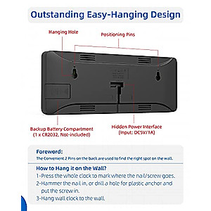 LED Digital Wall Clock with Large Display, Big Digits, Auto-Dimming, 12/24Hr Format, Battery Backup, Silent Wall Clock for Farmhouse, Kitchen, Living Room, Bedroom, Classroom, Office – White