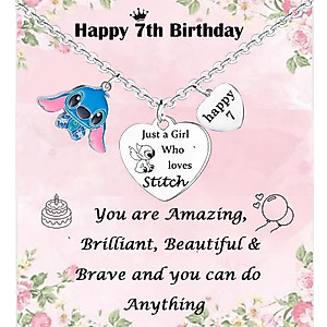 Waeceip Stitch Necklace Happy 5th to 16th Birthday Gifts for Daughter Sister Niece Friends Just A Who Loves Stitch Gifts Stitch Lover Birthday Gifts (7th)