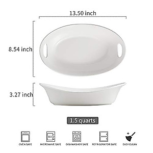 YHOSSEUN Large Serving Bowl with Handles Set Oval Serving Platter 1.5 Quarts Set of 2 White