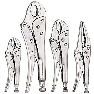 FASTPRO 4-piece Locking Pliers Set, 5", 7" and 10" Curved Jaw Locking Pliers, 6-1/2" Long Nose Locking Pliers Included, Vice Grip Wrench Set