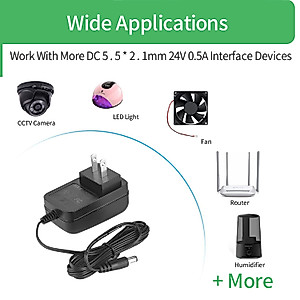 AC to DC 24V 1A Power Supply Adapter, Plug 5.5mm x 2.1mm UL Listed FCC