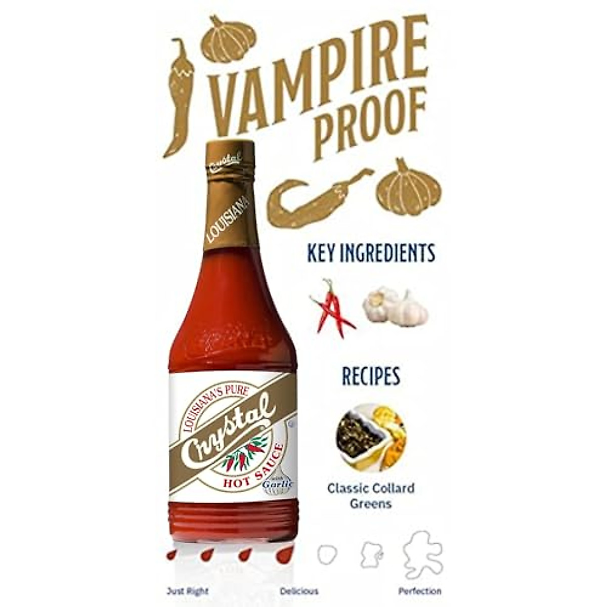 Crystal Louisiana's Pure Hot Sauce with Garlic, 12 Ounce, Aged Cayenne Peppers, Medium Heat, Flavor Gumbo to Bloody Mary's